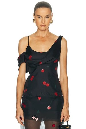 Monse Printed Silk Scarf Top - Black Multi