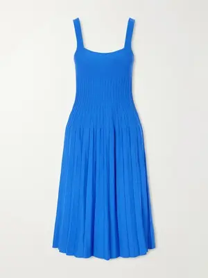 Staud Ellison Pleated Knit Midi Dress - Blue