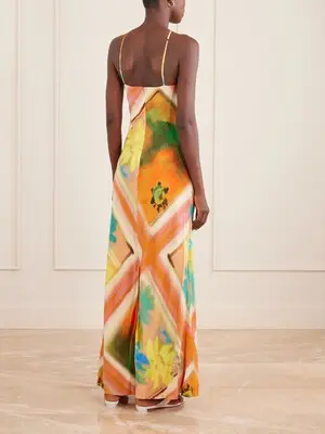 Staud Cubism Striped Floral-print Satin Maxi Dress - Multi