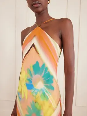 Staud Cubism Striped Floral-print Satin Maxi Dress - Multi
