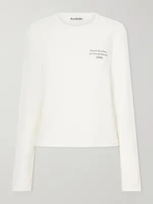 Acne Studios Logo-printed Distressed Cotton And Hemp-blend Long Sleeve T-shirt - Neutrals