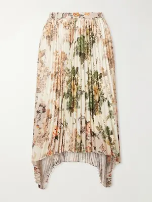 Acne Studios Pleated Floral-print Georgette Midi Skirt - Neutrals