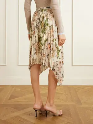 Acne Studios Pleated Floral-print Georgette Midi Skirt
