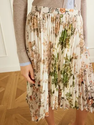 Acne Studios Pleated Floral-print Georgette Midi Skirt