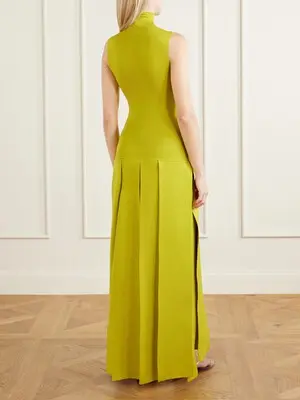 Alaïa Pleated Kitted Jersey Maxi Dress