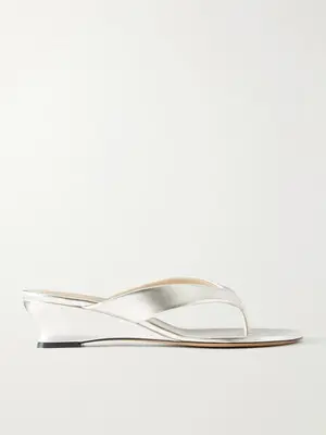 Le Monde Beryl Metallic Leather Wedge Sandals - Silver
