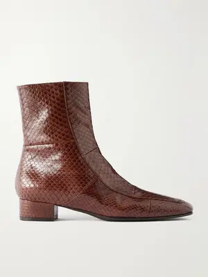 HERBERT LEVINE Shadow Ban Snake-effect Leather Ankle Boots - Brown