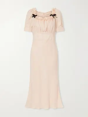 Alessandra Rich Ruffled Bow-embellished Silk-jacquard Midi Dress - Pink