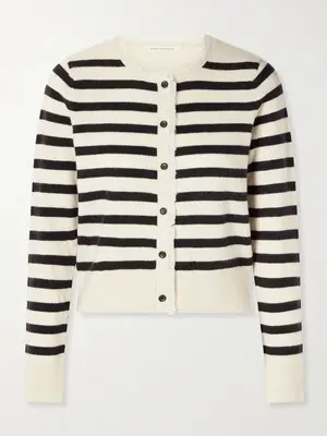 Maria Mcmanus Striped Frayed Cashmere And Cotton-blend Cardigan - Neutrals