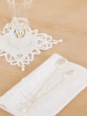 GOHAR WORLD Set Of Two Plated Cocktail Spoons With Pearl Embellishments