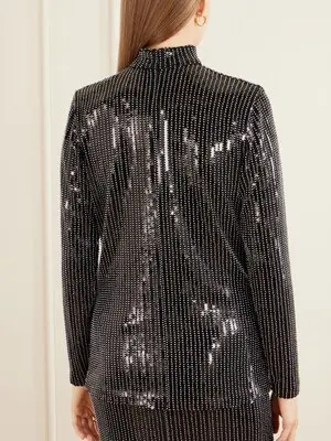 DIMA AYAD Studded Sequin-trimmed High Neck Blouse