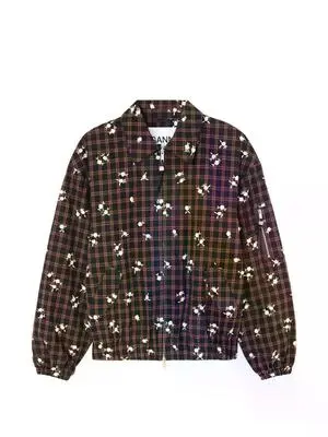GANNI Checked Floral Print Bomber Jacket