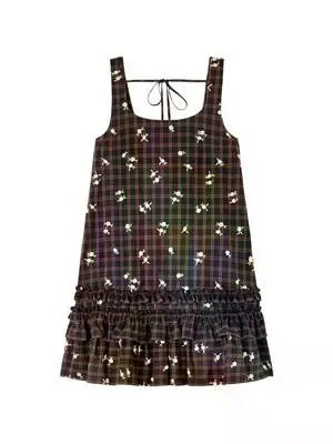 GANNI Checked Ruffled Mini Dress - Brown