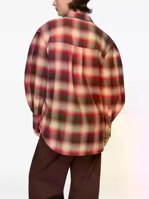 GANNI Checked Puff-sleeve Shirt - Red