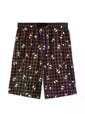 GANNI Checked Floral Print Shorts - Brown