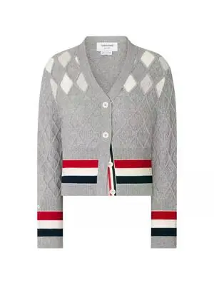 Thom Browne Intarsia Argyle Pointelle Cardigan - Grey