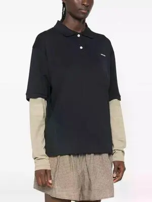 Miu Miu Layered Sleeve Striped Polo Shirt
