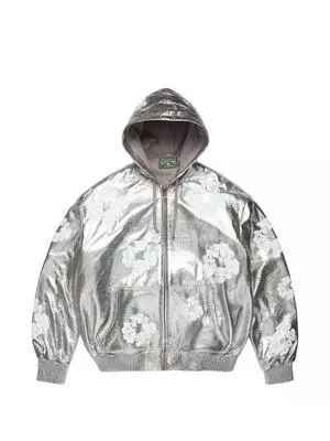 DENIM TEARS Cotton Wreath Leather Hooded Jacket - Silver