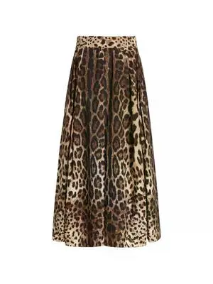Dolce & Gabbana Leo-print Poplin Pleated Midi Skirt