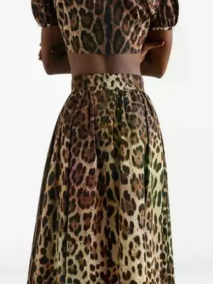 Dolce & Gabbana Leo-print Poplin Pleated Midi Skirt