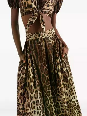 Dolce & Gabbana Leo-print Poplin Pleated Midi Skirt