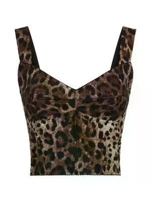 Dolce & Gabbana Leo-print Poplin Bustier Top