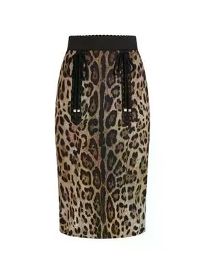 Dolce & Gabbana Leopard Print Stretch Fabric Skirt - Neutrals