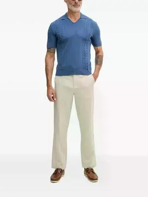 BENETTON Cable-knit V-neck Polo Shirt - Blue