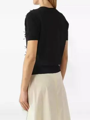 MEIMEIJ Bow Embellished Short Sleeve Top - Black