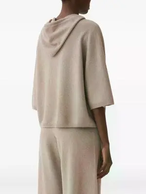 Fabiana Filippi Elbow-sleeve Hoodie With Drawstring - Brown