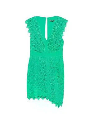 SIMONA CORSELLINI Lace Asymmetric-hem Mini Dress - Green