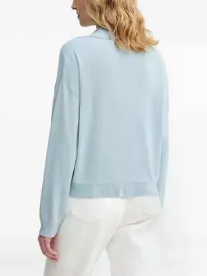 BENETTON V-neck Polo-collar Fine Knit Sweater - Blue
