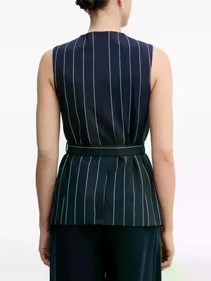 BENETTON Pinstriped Belted Sleeveless Top - Blue
