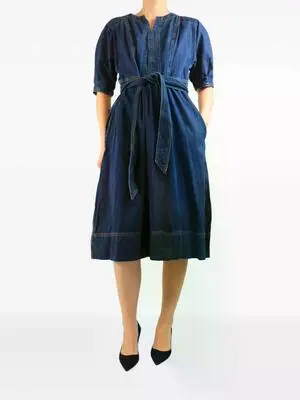 WYse Belted Denim Midi Dress - Blue