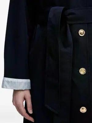 BENETTON Belted Button-up Coat - Blue