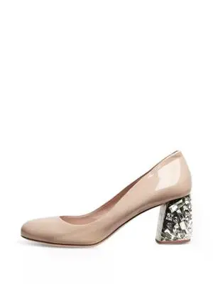 Miu Miu Patent Crystal Embellished Block Heel Pumps - Neutrals