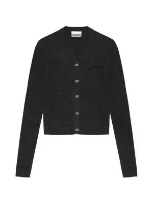 GANNI Logo-embroidered V-neck Cardigan - Grey