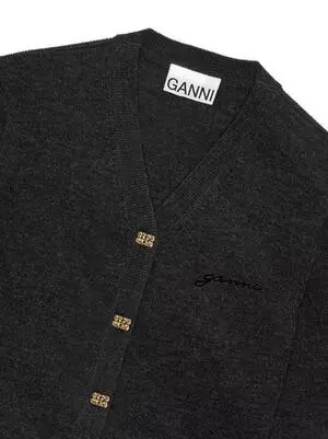 GANNI Logo-embroidered V-neck Cardigan