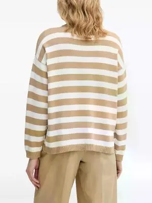BENETTON Striped Knit Crew Neck Sweater With Side Slits