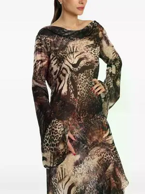 MIAU BY CLARA ROTESCU Animal Print Maxi Dress - Brown