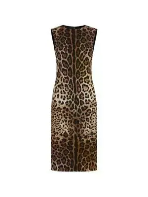 Dolce & Gabbana Leo-print Charmeuse Crewneck Dress