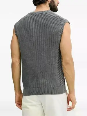 BENETTON Ribbed Knit V-neck Sweater Vest - Grey