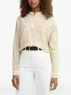 BENETTON Striped Band Collar Shirt - Neutrals