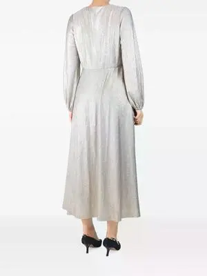 WYse Crinkle Metallic V-neck Long Sleeve Dress