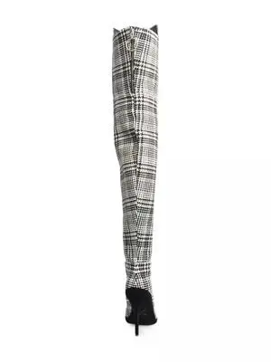 Off-White Knee-high Tartan Pattern Stiletto Boots