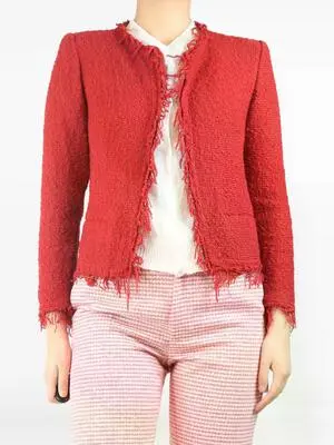 IRO PARIS Bouclé Frayed Trim Jacket - Red