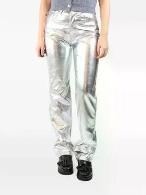 PAPER MOON Metallic-effect Straight Leg Trousers - Silver