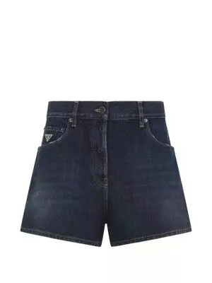 Prada Logo Plaque Denim Shorts