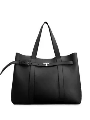 TOD'S Tim Pebbled Leather Shoulder Bag - Black