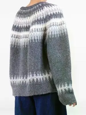 NILI LOTAN Fair Isle Crew Neck Sweater - Grey